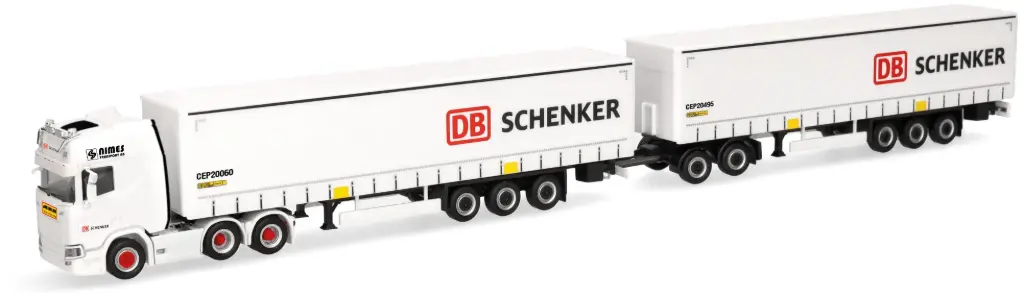 Herpa : Scania CR 20 HD "DB Schenker" Kühlkoffer-Sattelzug mit zweitem ...